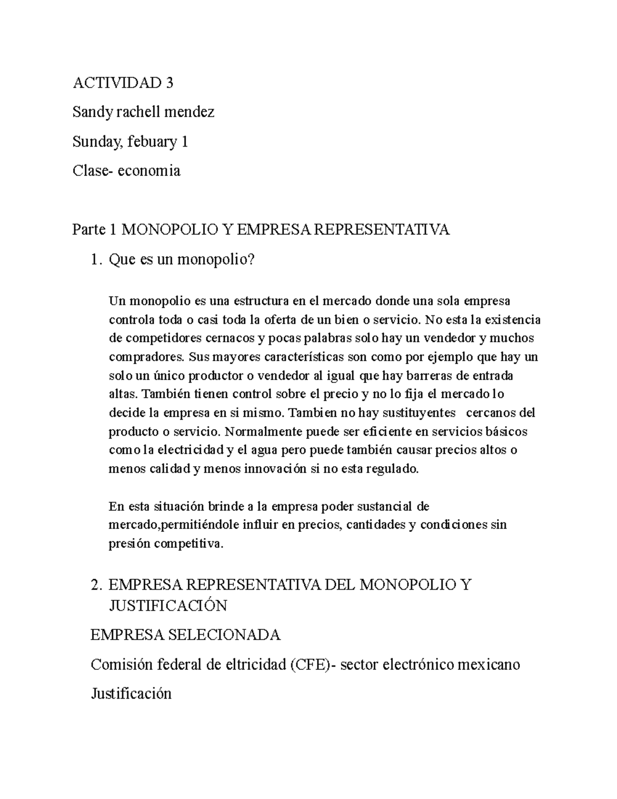 ACTIVIDAD 3: Análisis del Monopolio y la CFE en México - Studocu