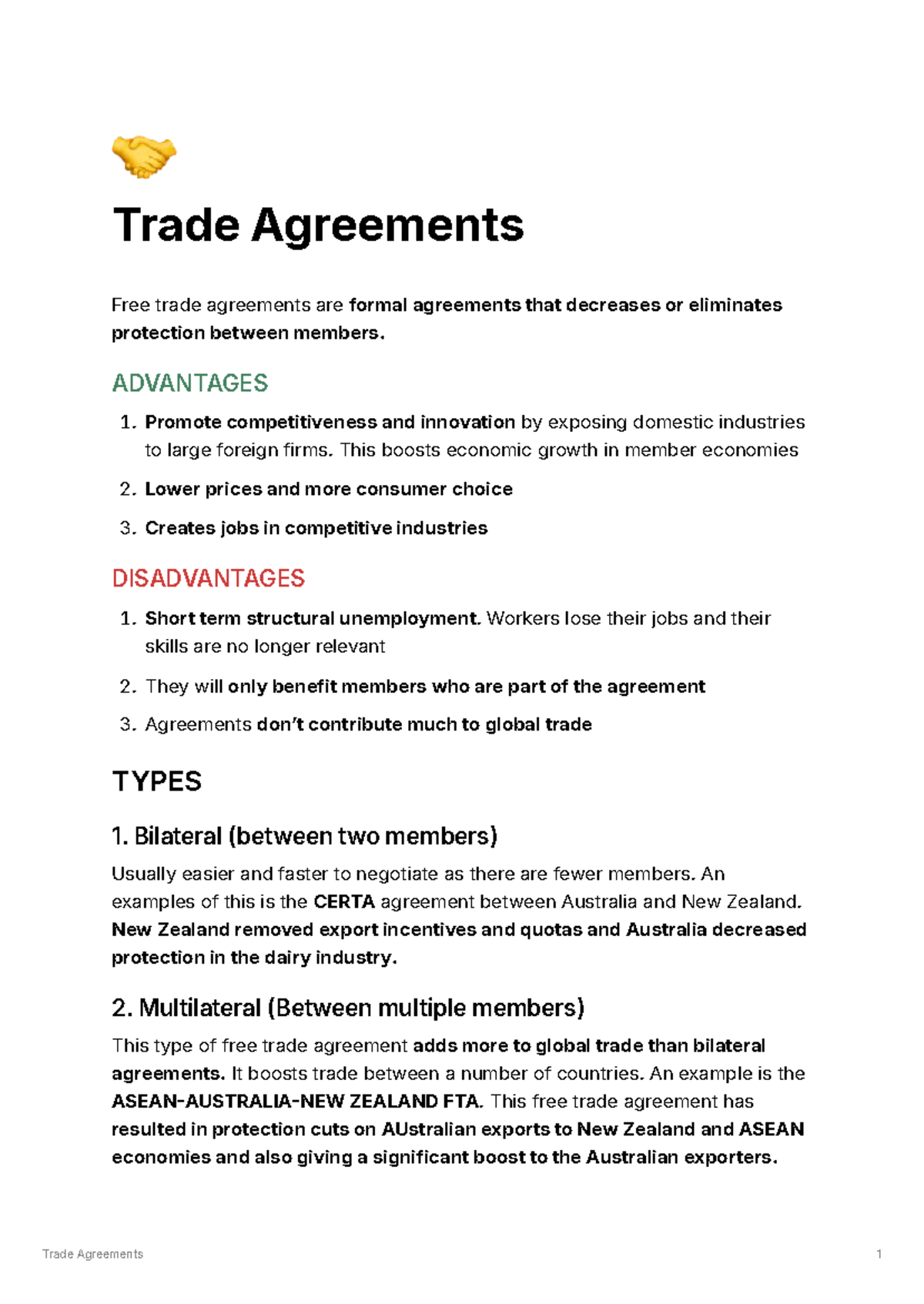 Trade Agreements: Advantages, Disadvantages, and Types Explained - Studocu