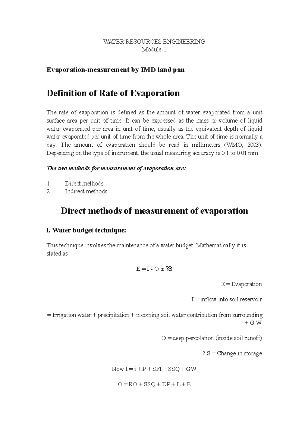 Evaporation Measurement Techniques by IMD: Control & Methods - Studocu