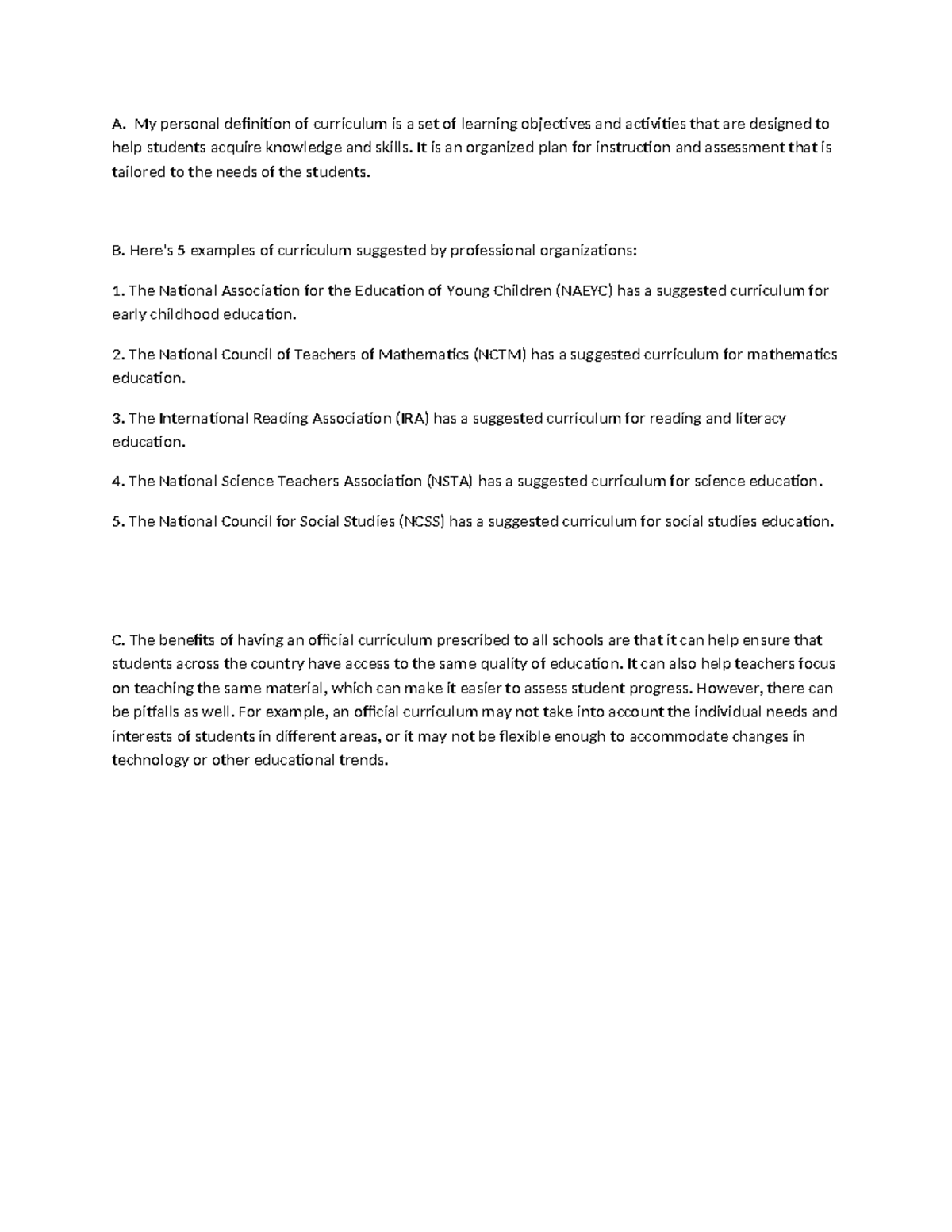 Curriculum Overview - Education Standards and Examples Explained - Studocu