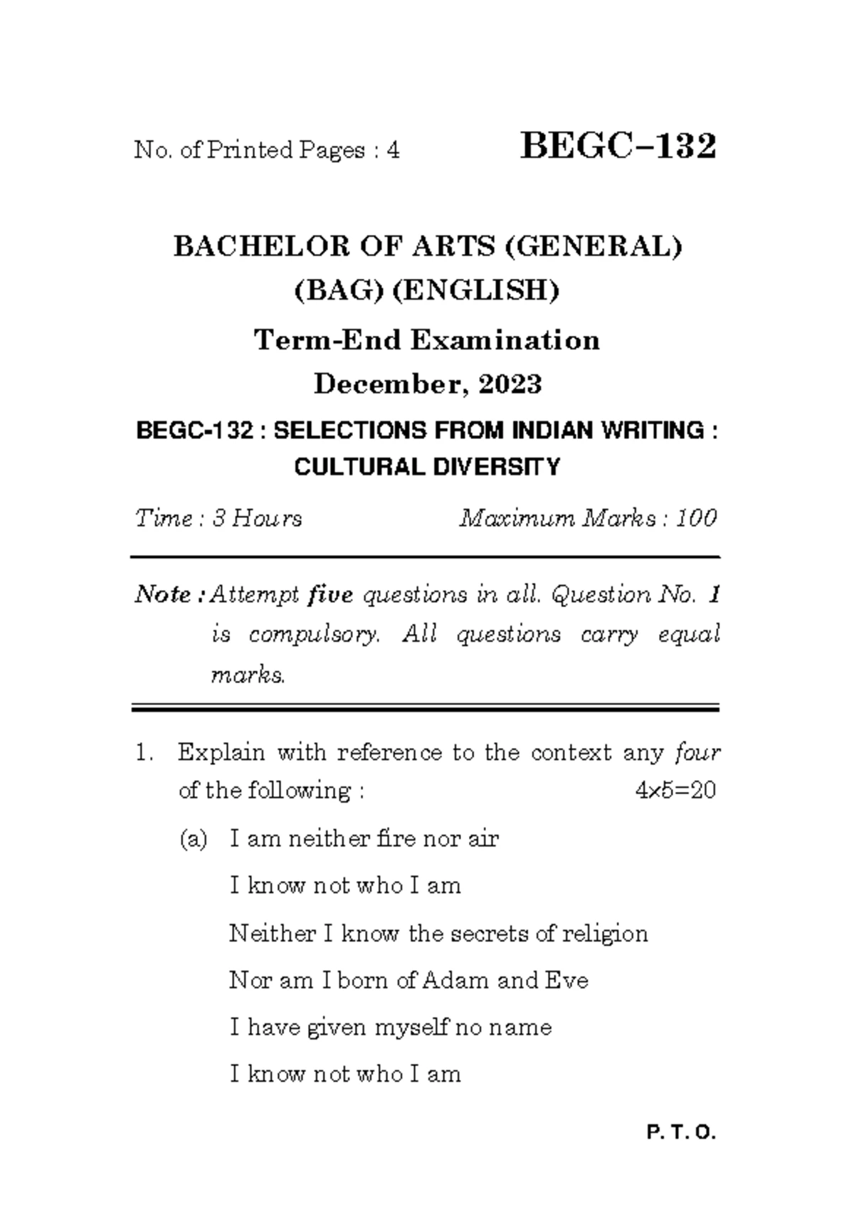 BEGC-132 (June 2022) - Selections from Indian Writing: Cultural ...