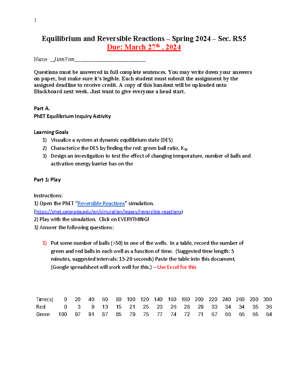 Equilibrium & Reversible Reactions - Activity Guide for Chem 101 ...