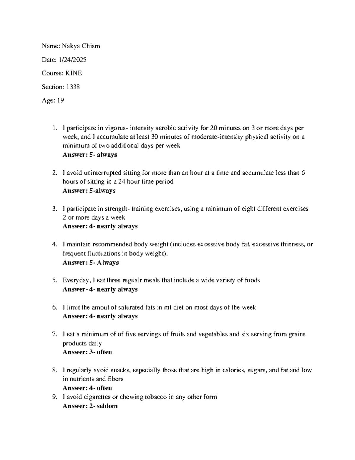 Kine 1330- Lab 1B - The lab typed out - Name: Nakya Chism Date: 1/24 ...