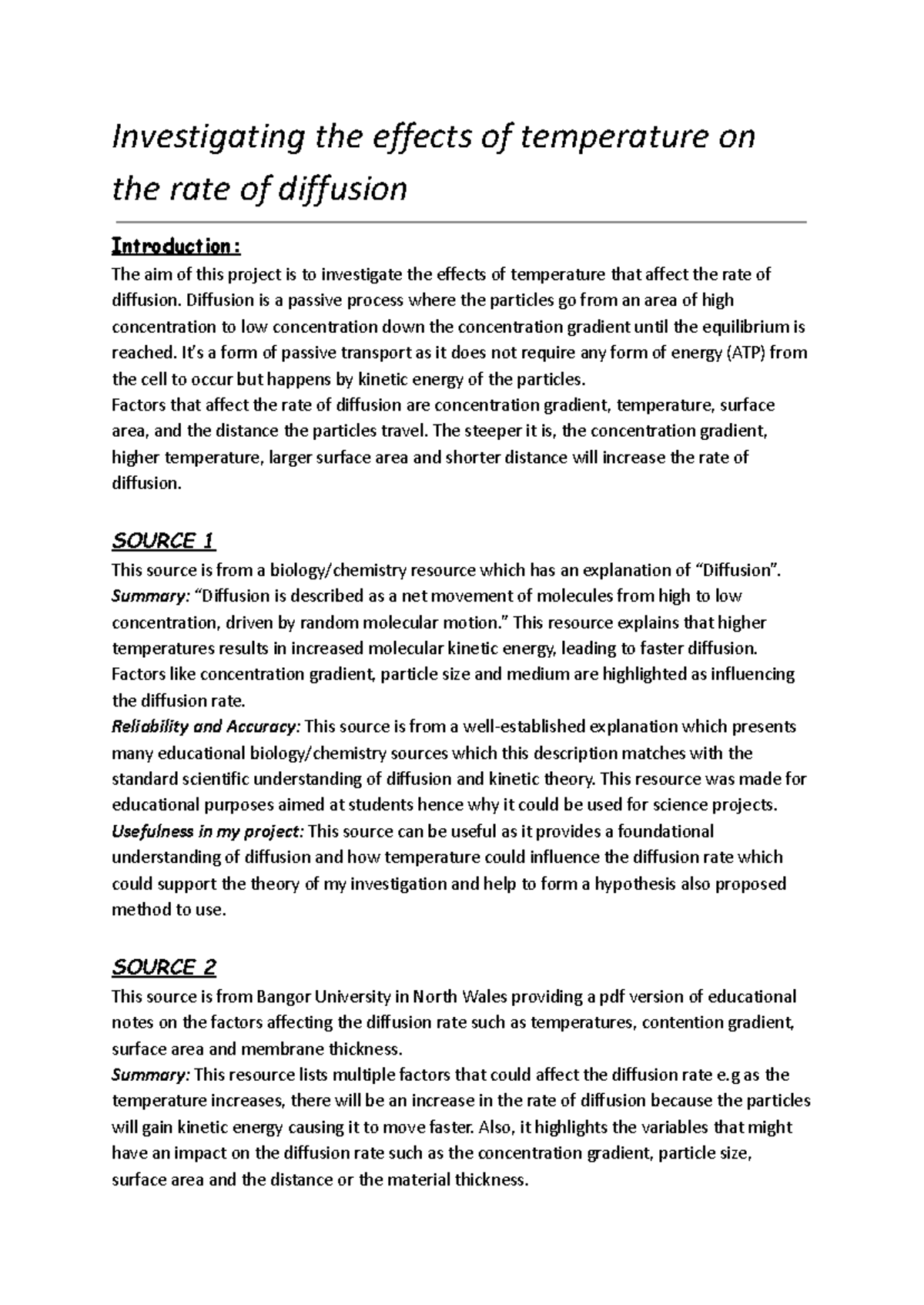 6A - Literature Review on Temperature Effects on Diffusion Rate - Studocu
