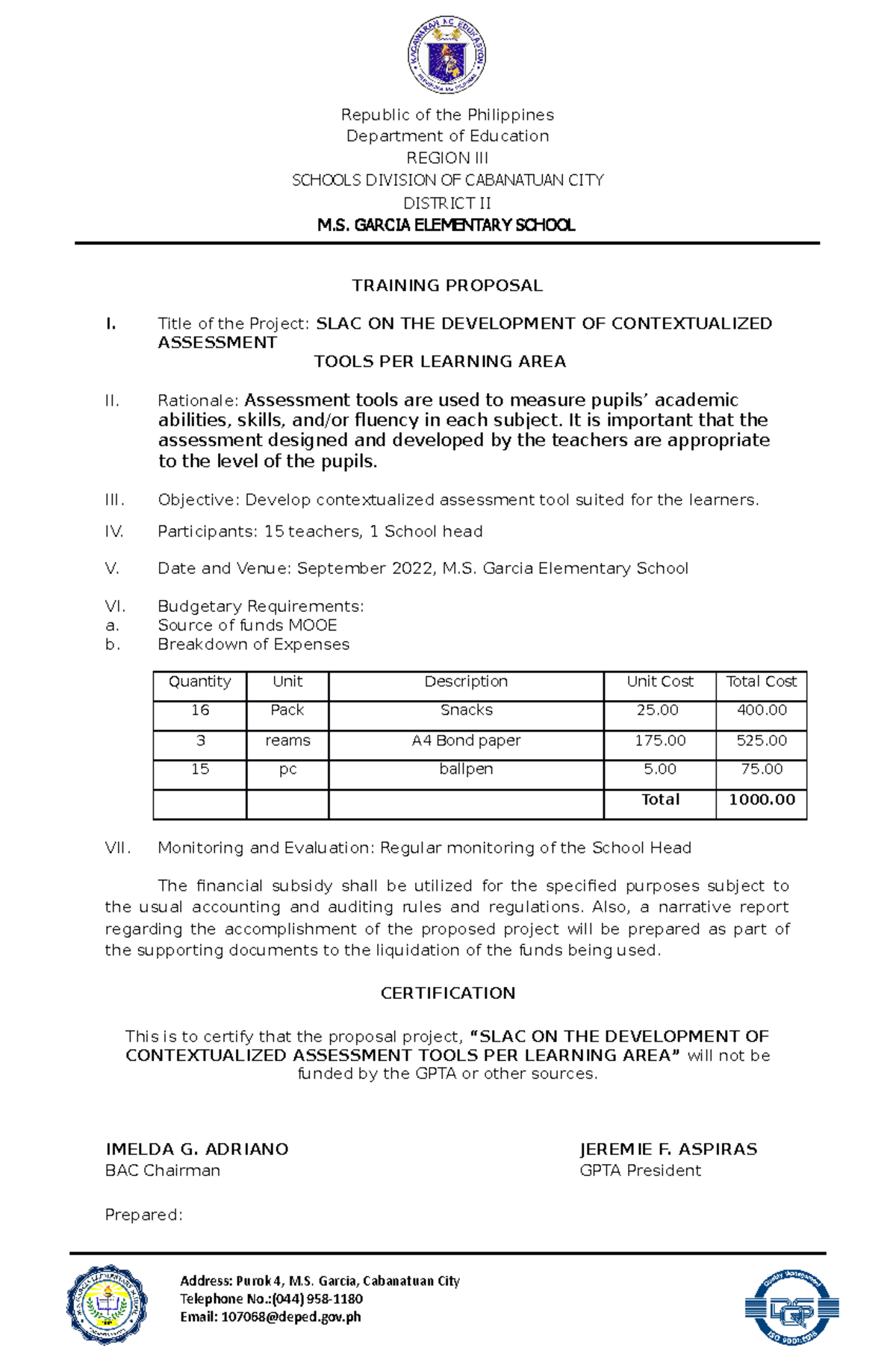 Project Proposal: SLAC on Contextualized Assessment Tools Development ...