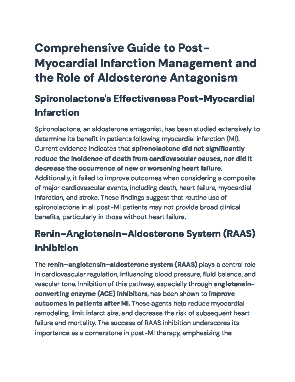 Comprehensive Overview of Aldosterone Antagonism in Post-MI Care - Studocu