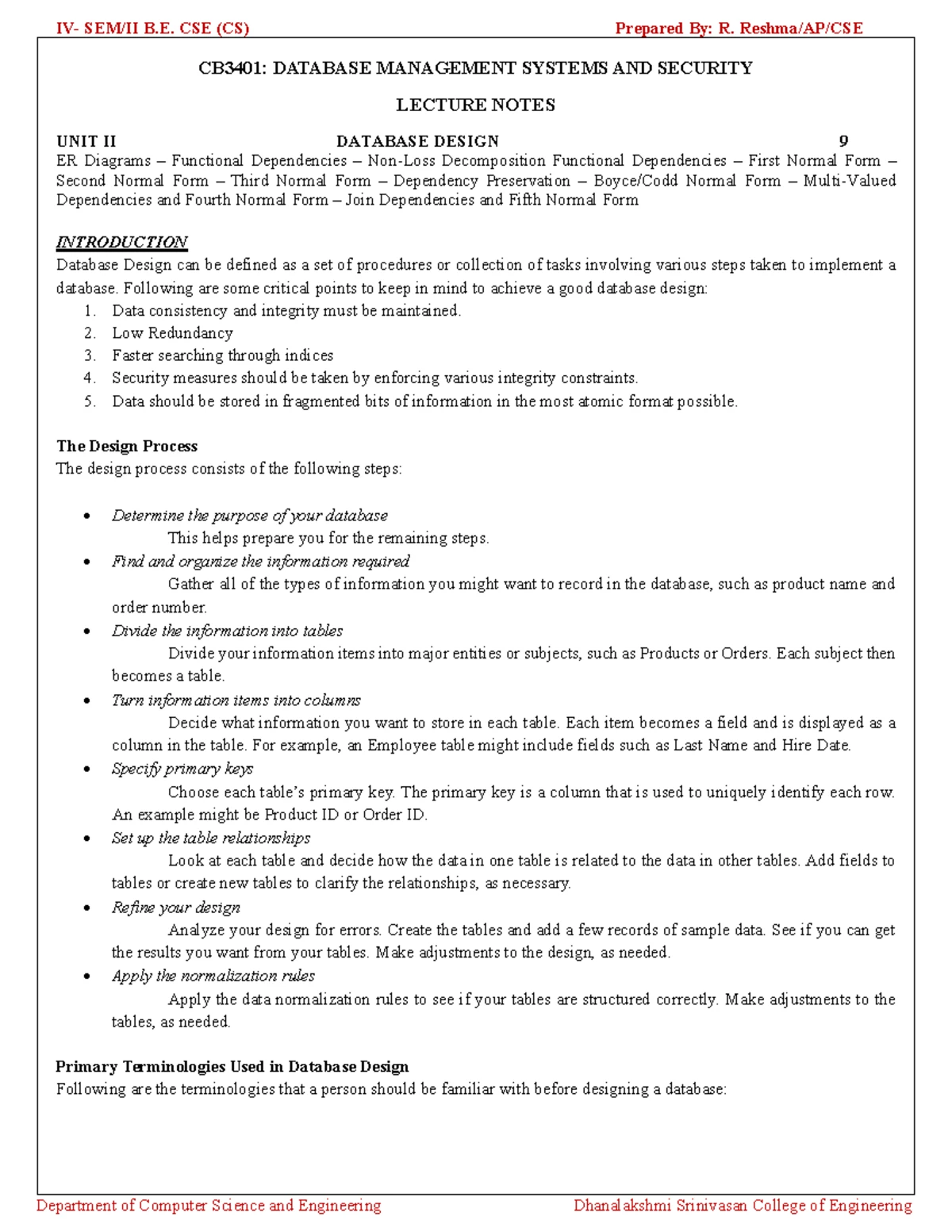CB3401-UNIT 3 - UNIT WISE NOTES - CB3401: DATABASE MANAGEMENT SYSTEMS ...