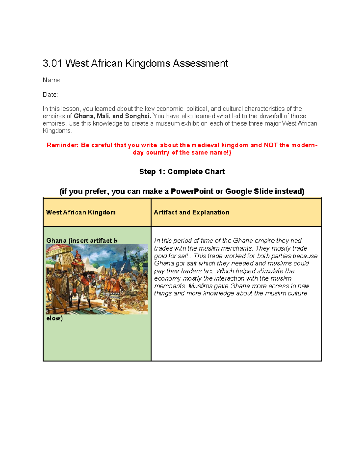 3.01 West African Kingdoms Assessment: Key Features & Decline - Studocu