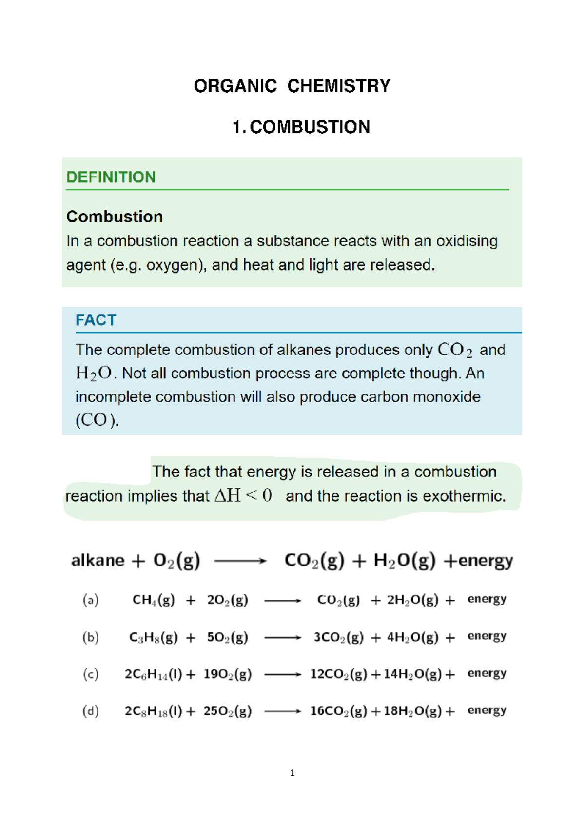 Organic Chemistry 1: Combustion Reactions & Isomerism Notes 2020 - Studocu