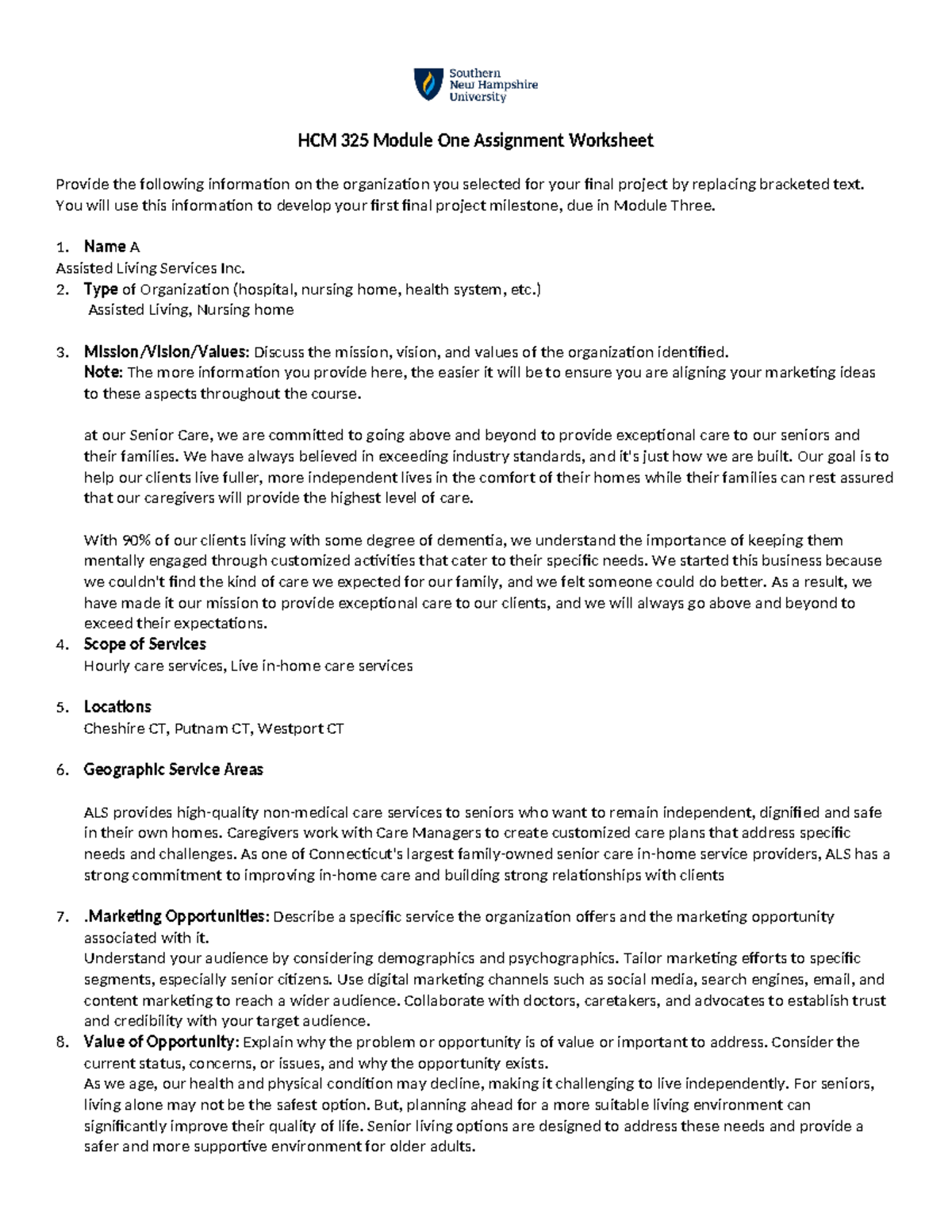 HCM 325 Module One Final Project Assignment Worksheet - Studocu