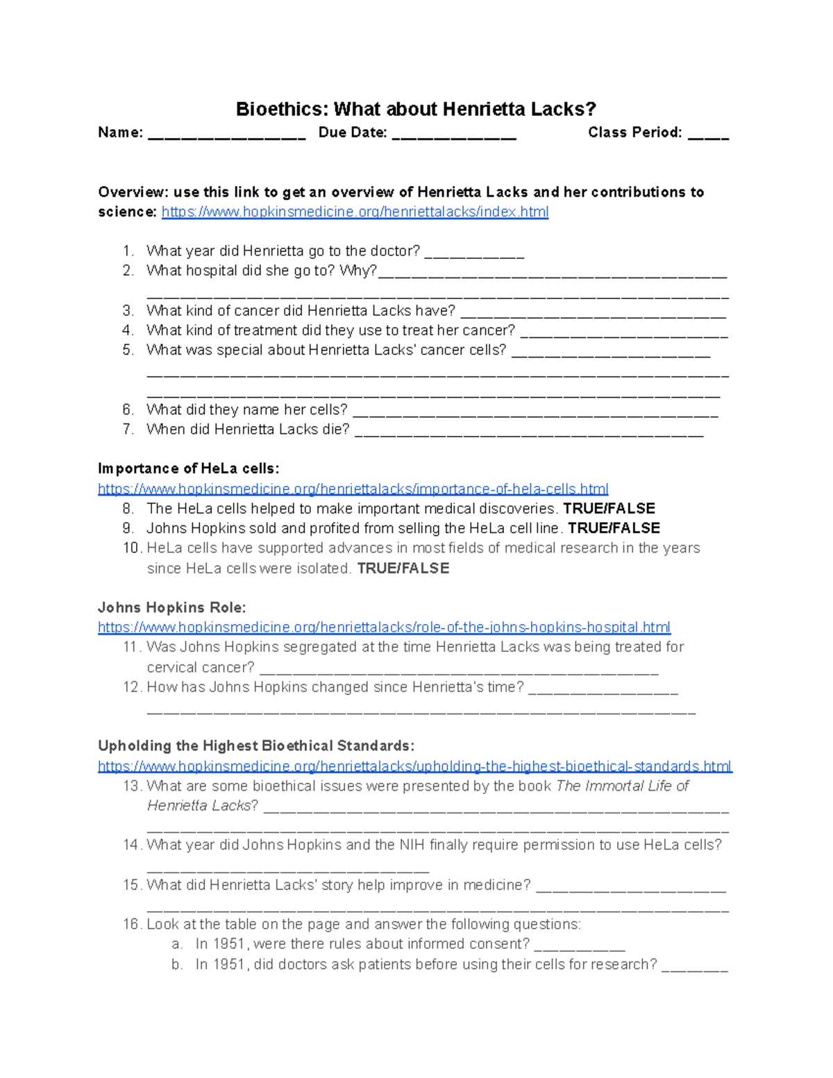 Bioethics Webquest Henrietta Lacks-1 - Bioethics: What about Henrietta ...