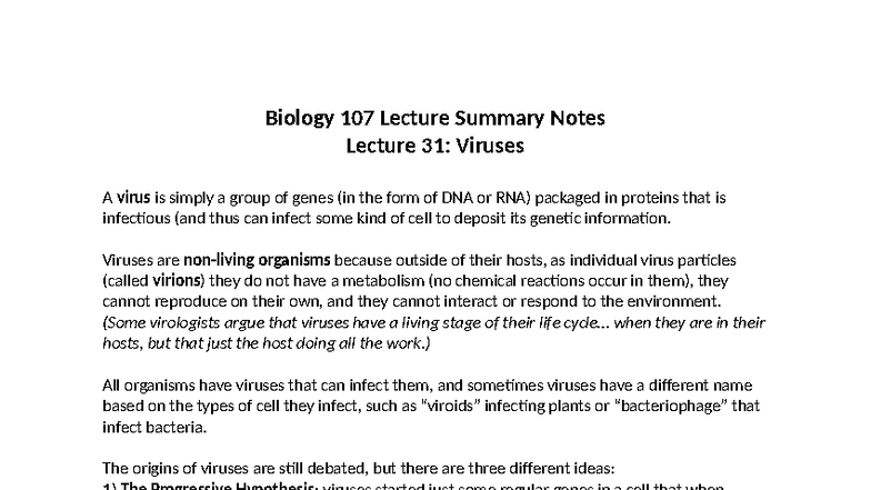 Biology 107 Lecture Notes: Viruses, Structures & Life Cycles - Studocu