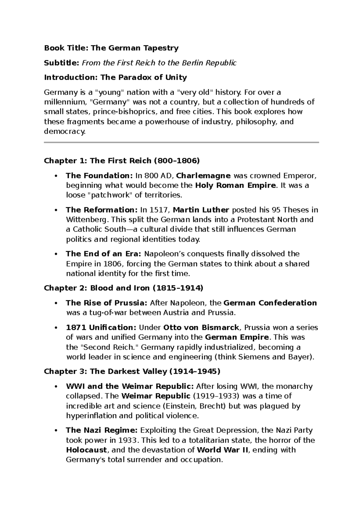 History of Germany: From the First Reich to the Berlin Republic - Studocu