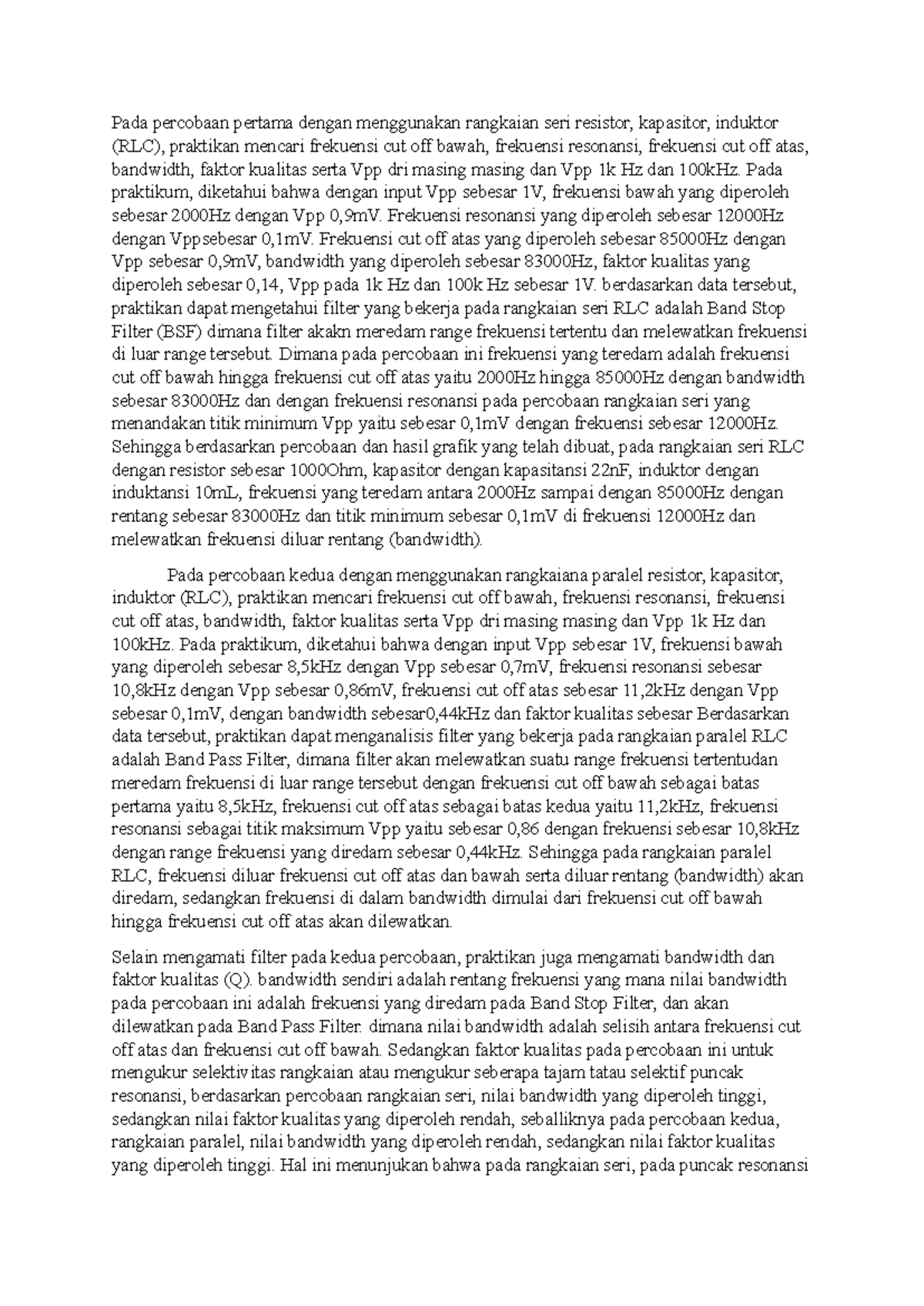 Modul 9 - Analisis Rangkaian RLC: Band Stop & Band Pass Filter - Studocu