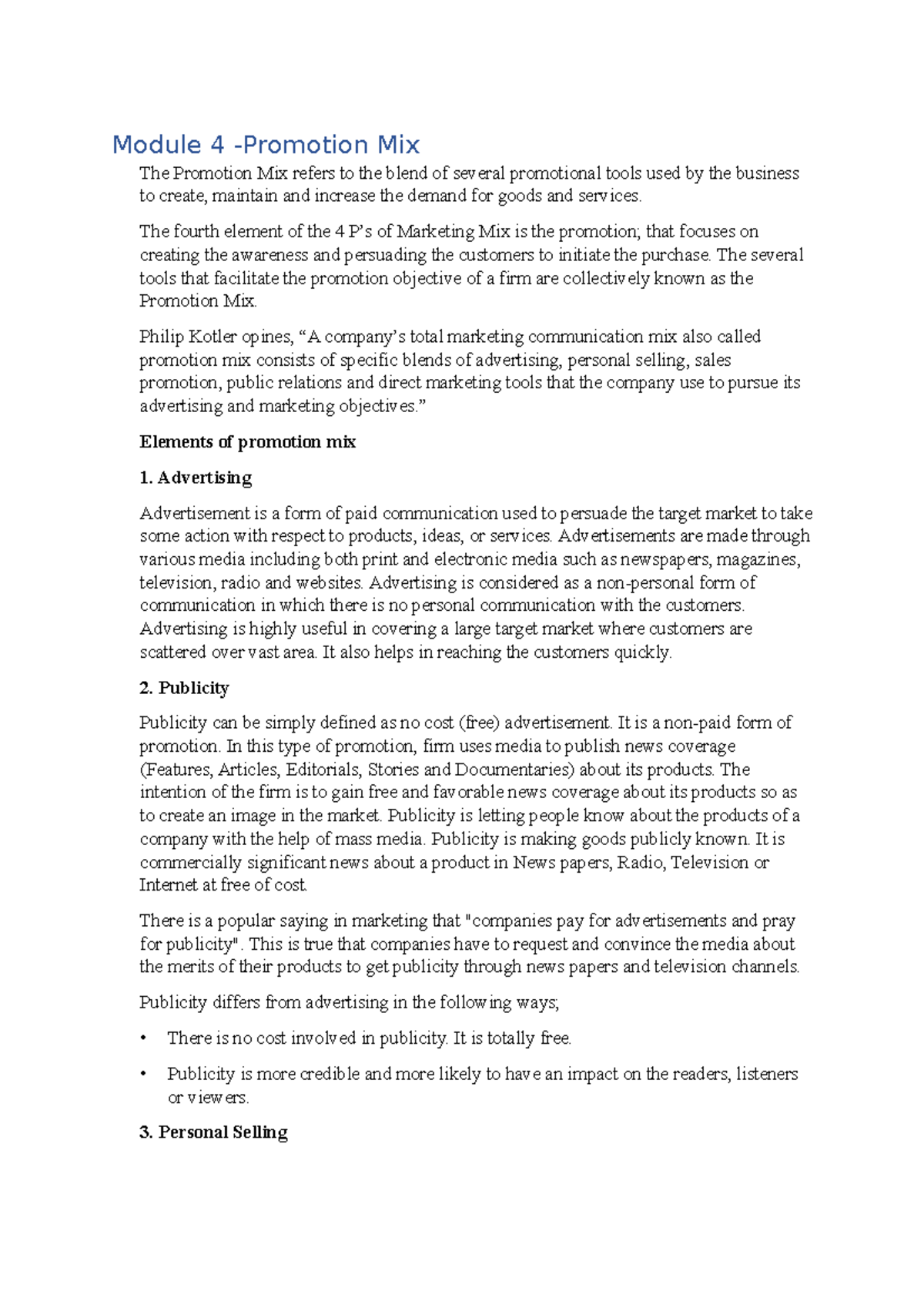 Promotion Mix - MKT 101 Lecture Notes on Marketing Management - Studocu