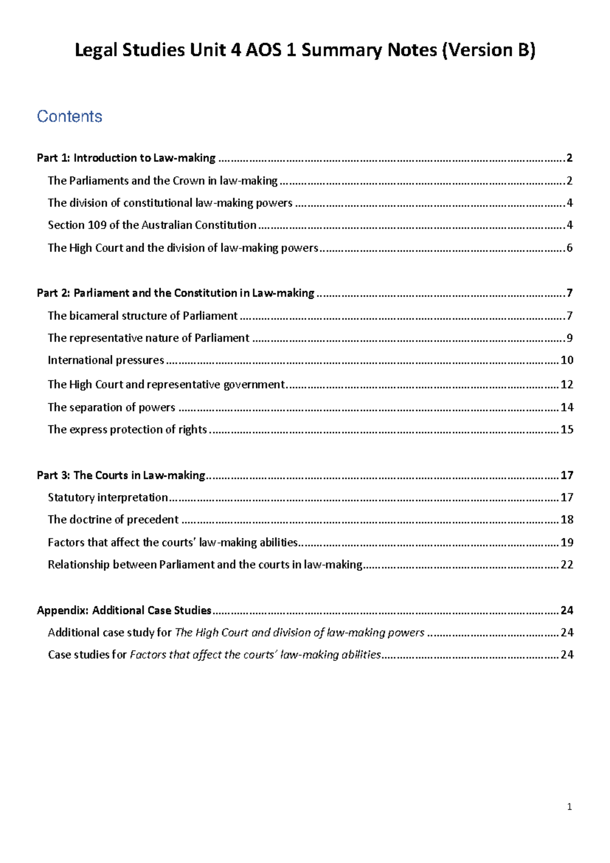 LS4 AOS 1 Legal Studies Summary Notes (Version B) - Studocu