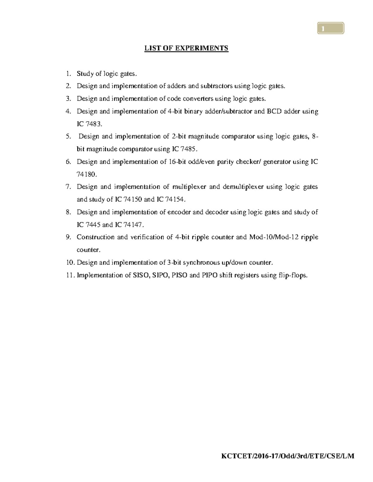 Digital Electronics Lab Manual: Experiments & Design Assignments - Studocu