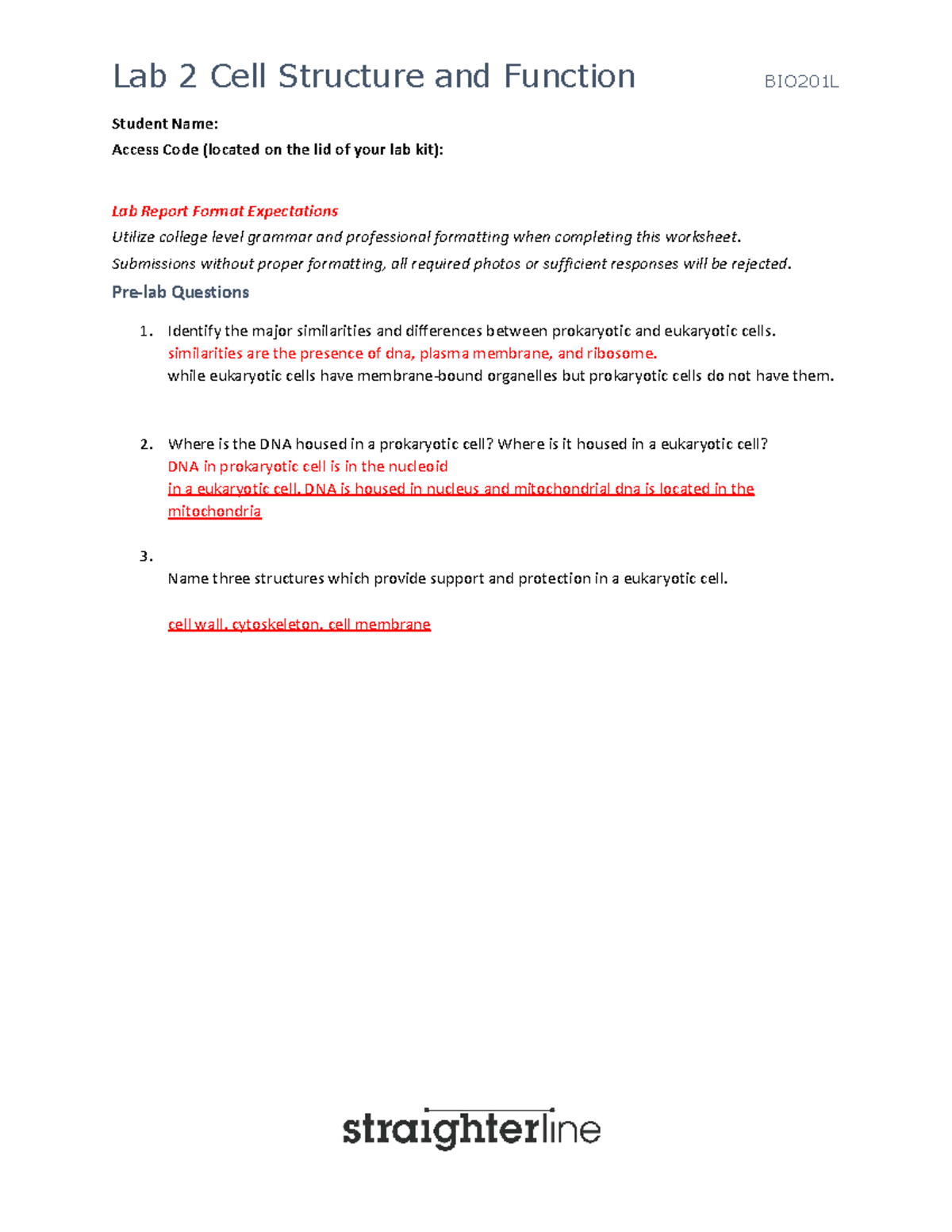 Bio201l Lab 2 Cell Structure Function Analysis Studocu