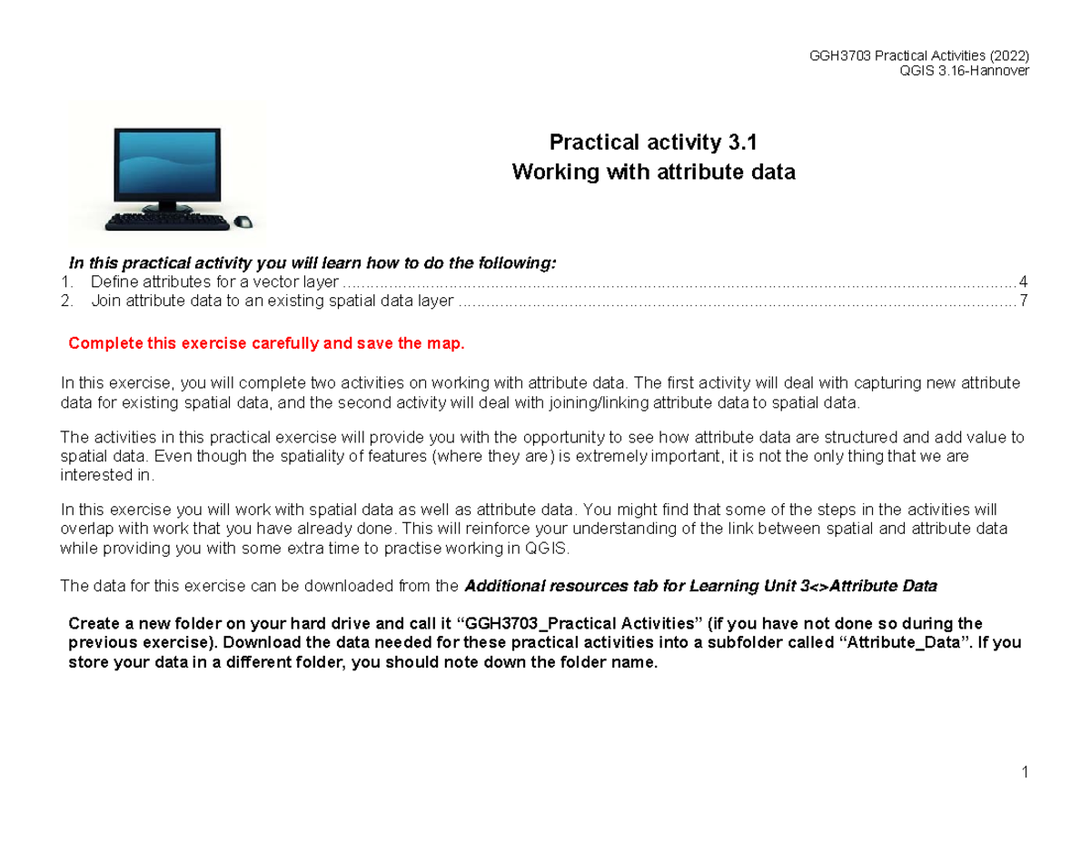 GGH3703 Prac 3.1: Capturing & Editing Spatial Data in QGIS 3.16 - Studocu