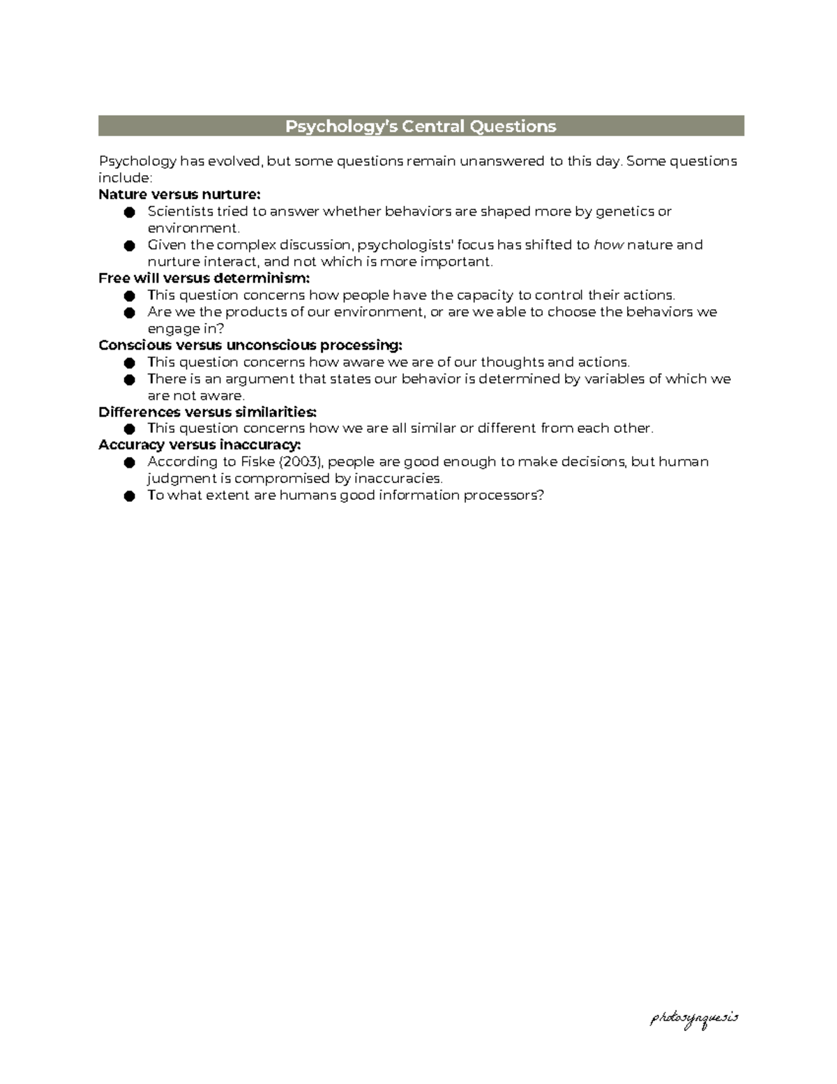 Psychology 101: Exploring Central Questions in the Field - Studocu