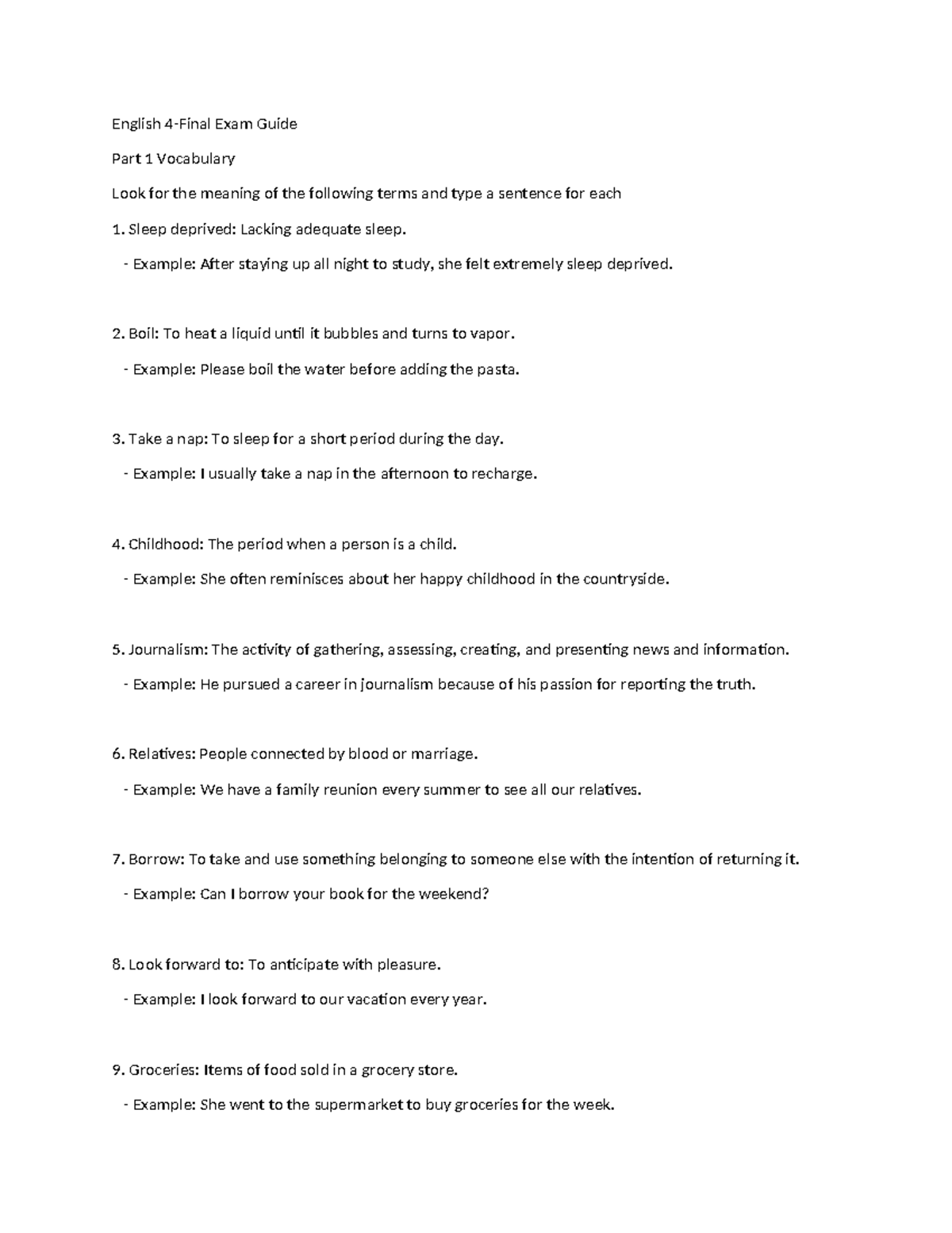 English 4 Final Exam Study Guide: Vocabulary Terms Part 1 - Studocu