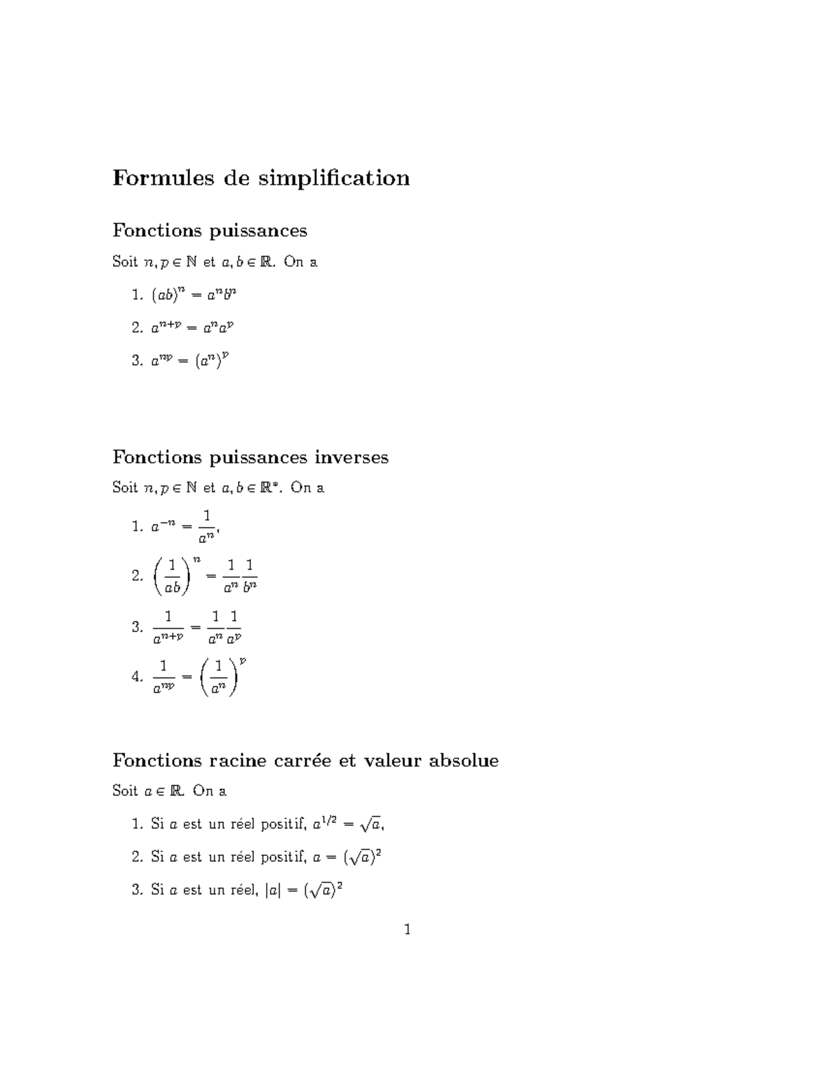 Formules de simplification en mathématiques - Cours de puissance - Studocu
