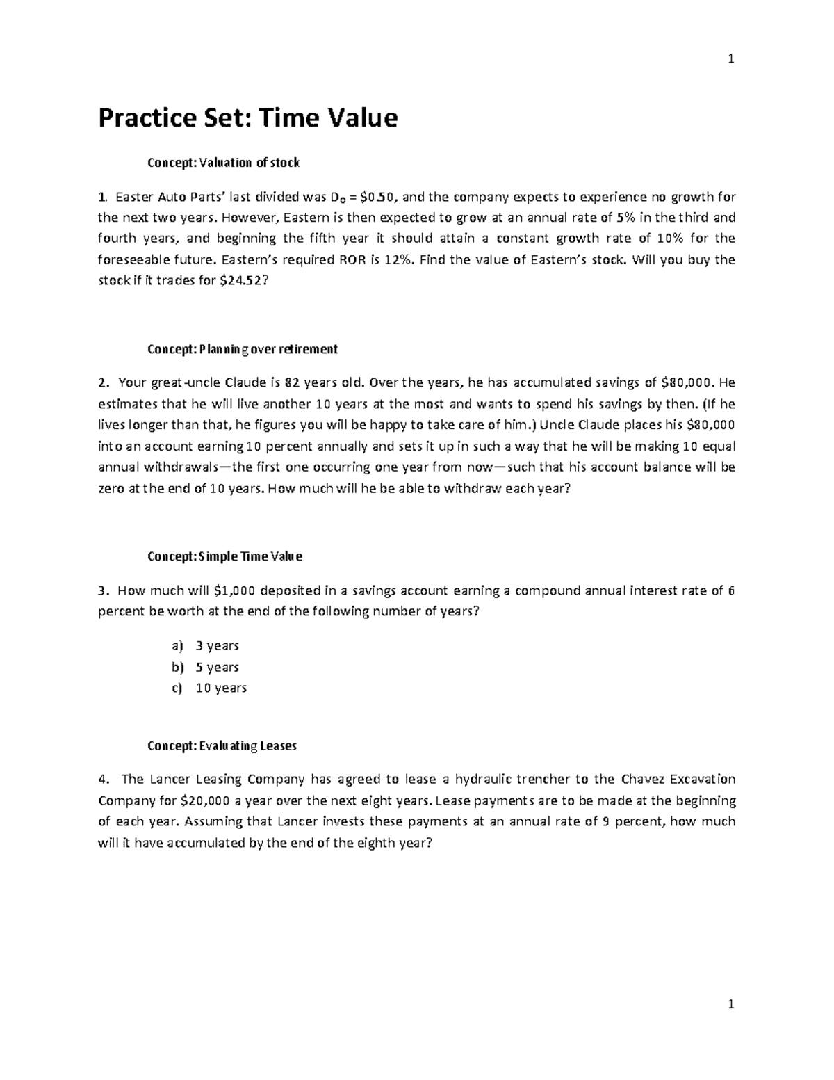 Chapter 2 Practice Set: TVM Applications & Finance Concepts - Studocu