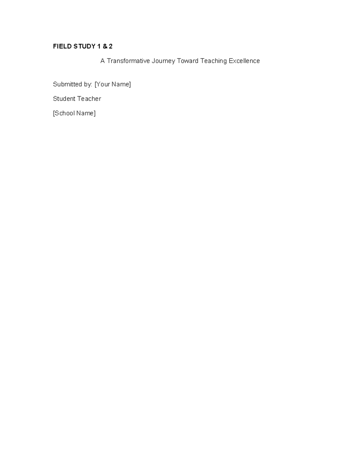 FIELD STUDY 1 2: Portfolio of Teaching Reflections and Insights - Studocu