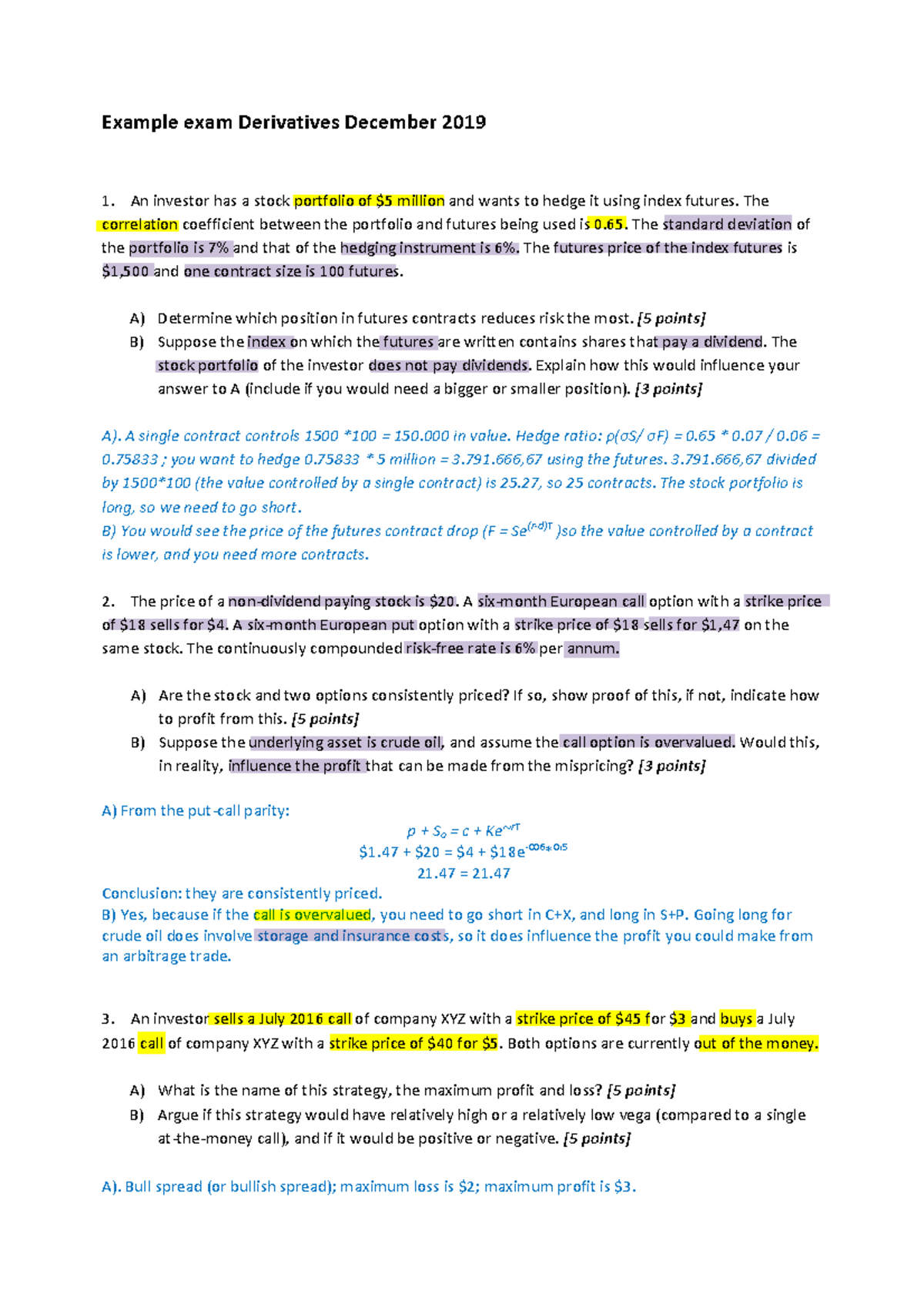 Practice Exam Derivatives (FIN 601) - Solutions and Explanation ...