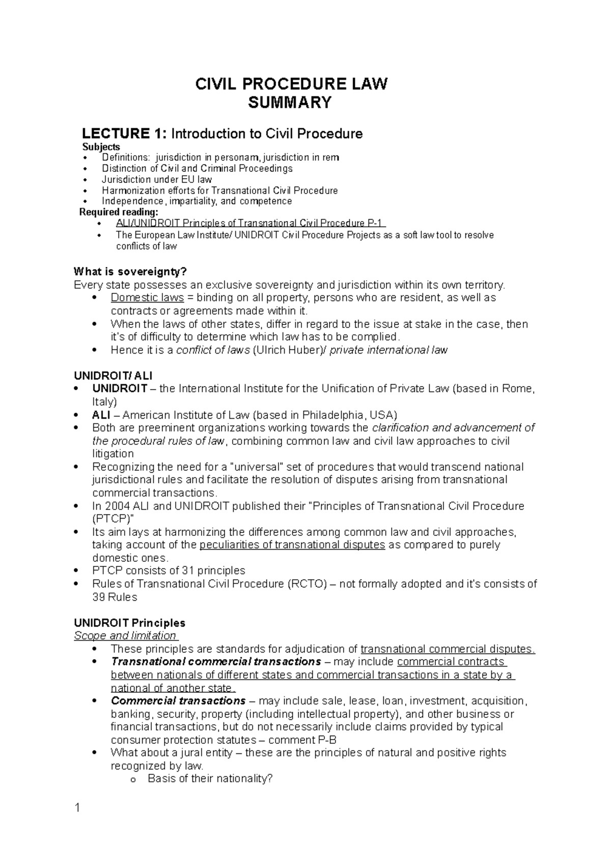 CIVIL PROCEDURE LAW Summary: Key Concepts and Jurisdictional Principles ...