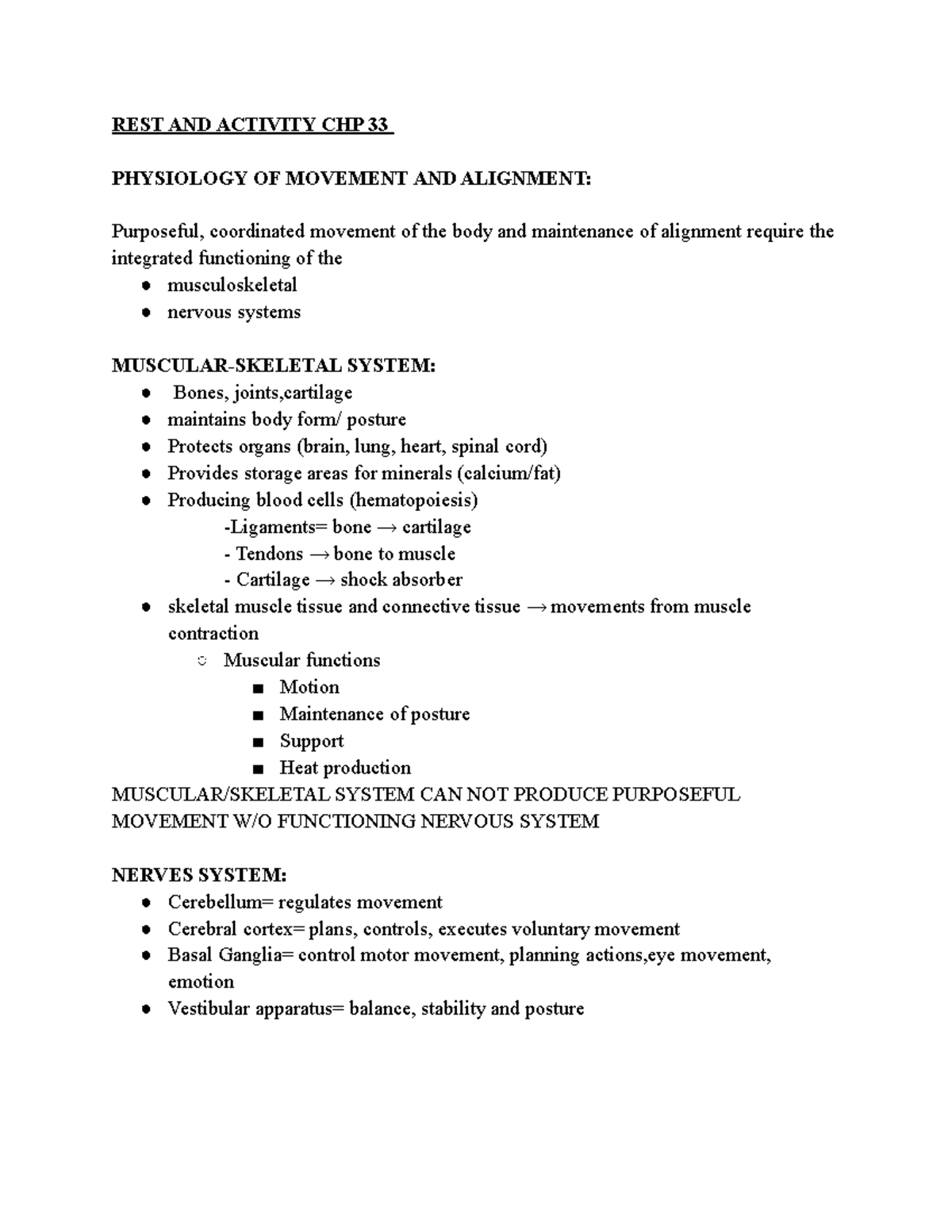 Rest and Activity: Insights from Physiology of Movement (CHP 33) - Studocu