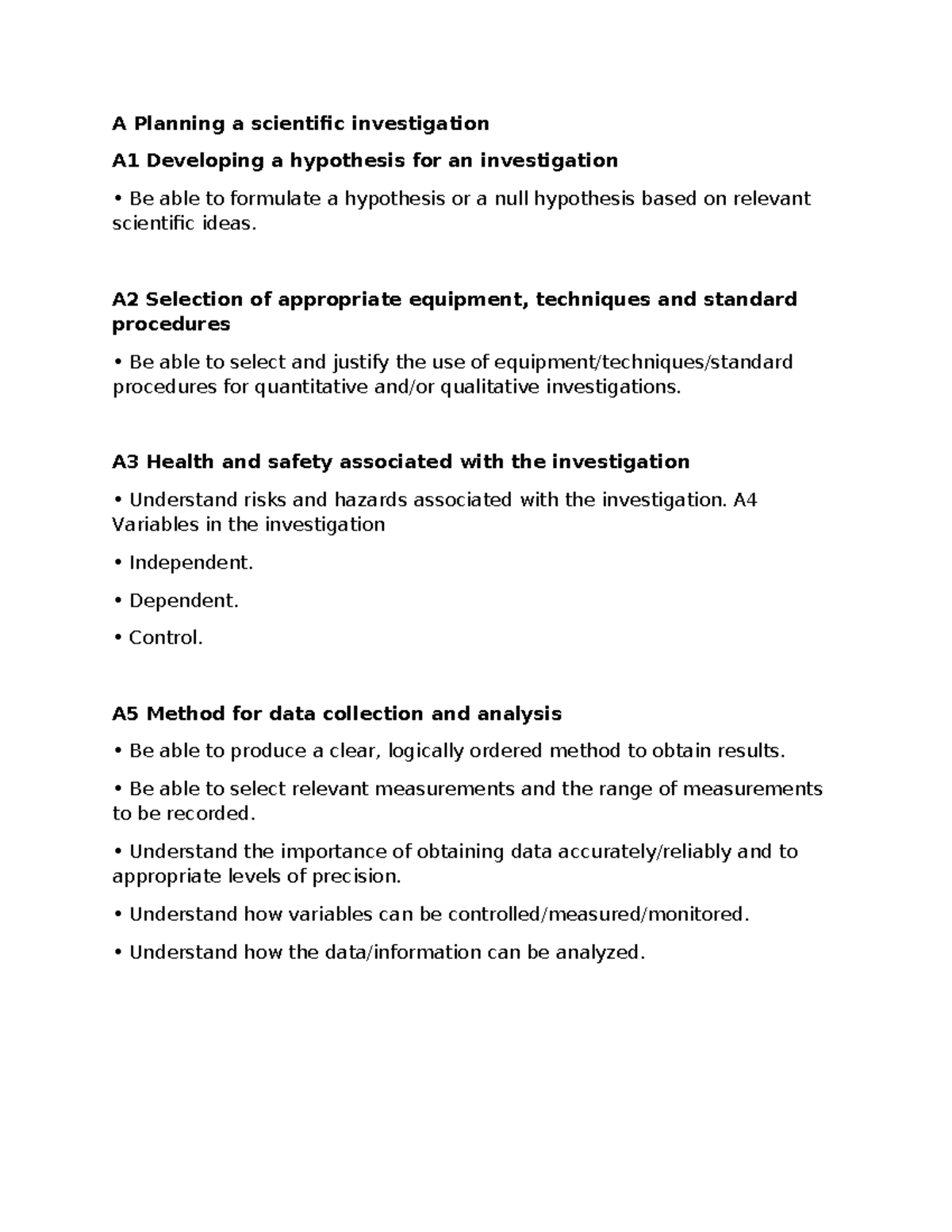 Unit 3 - Topic list for scientific investigation and enzyme activity ...