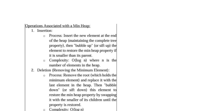 Min Heap Operations: Insertion, Deletion, and Heapify Explained - Studocu