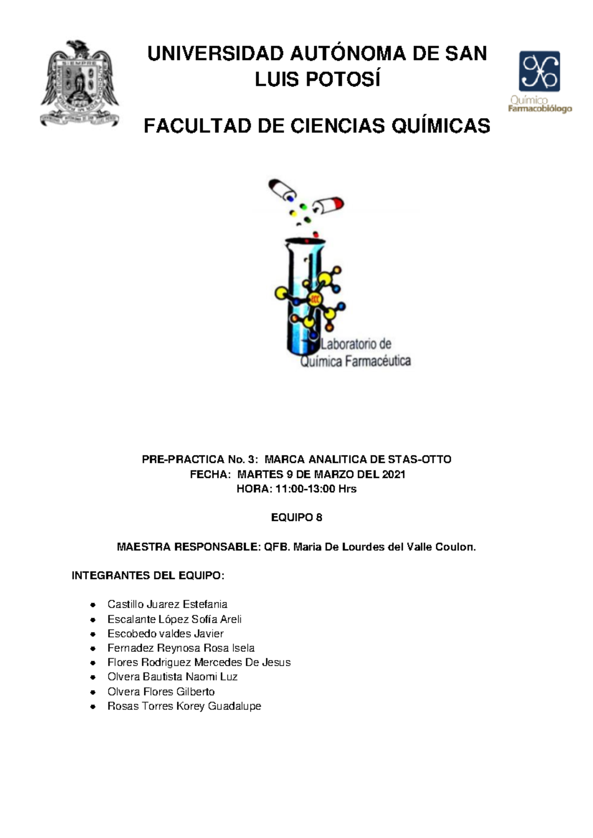 PRE-PRACTICA 3: MARCA ANALÍTICA DE STAS-OTTO - UASLP - Studocu