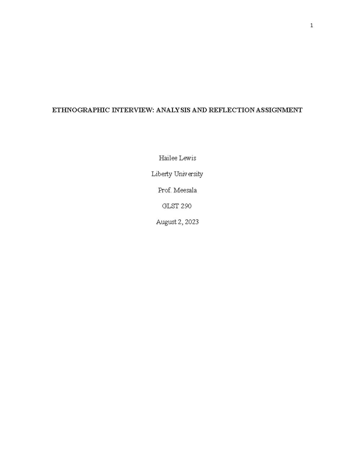 GLST 290 Ethnographic Interview Reflection and Analysis Study - Studocu