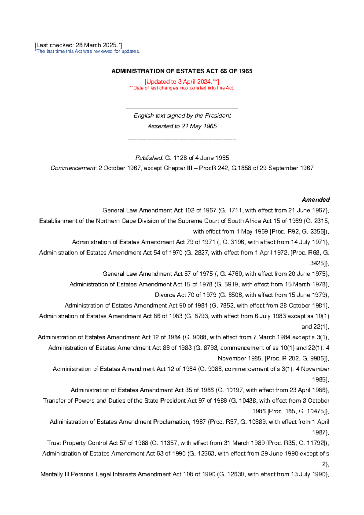 Administration of Estates Act 66 of 1965: Latest Amendments and Updates ...