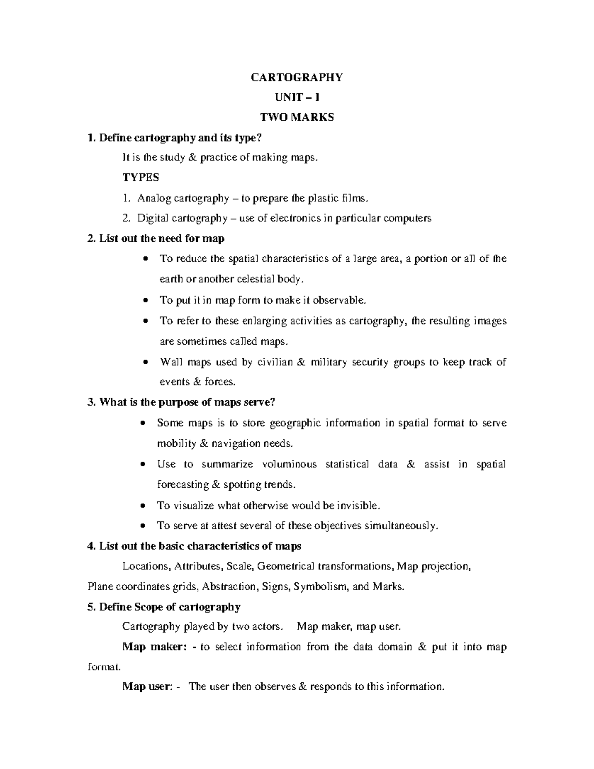 Cartography 3: General Revision Notes for Unit I & II - Studocu