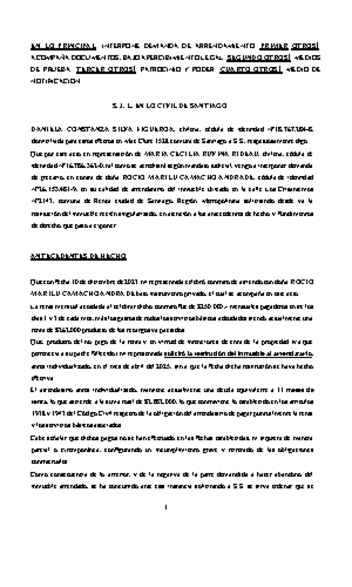 Demanda de Precario en Arrendamiento - DDA Arriendo Modificada - Studocu
