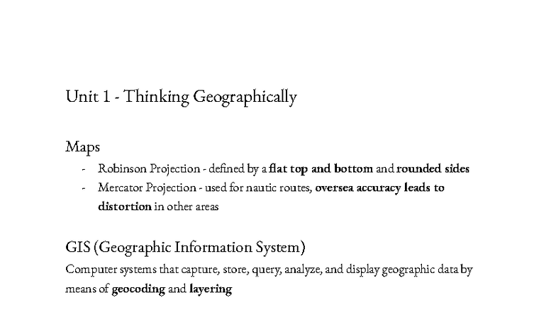 AP Human Geography Unit 1: Geographical Thinking & Concepts Notes - Studocu