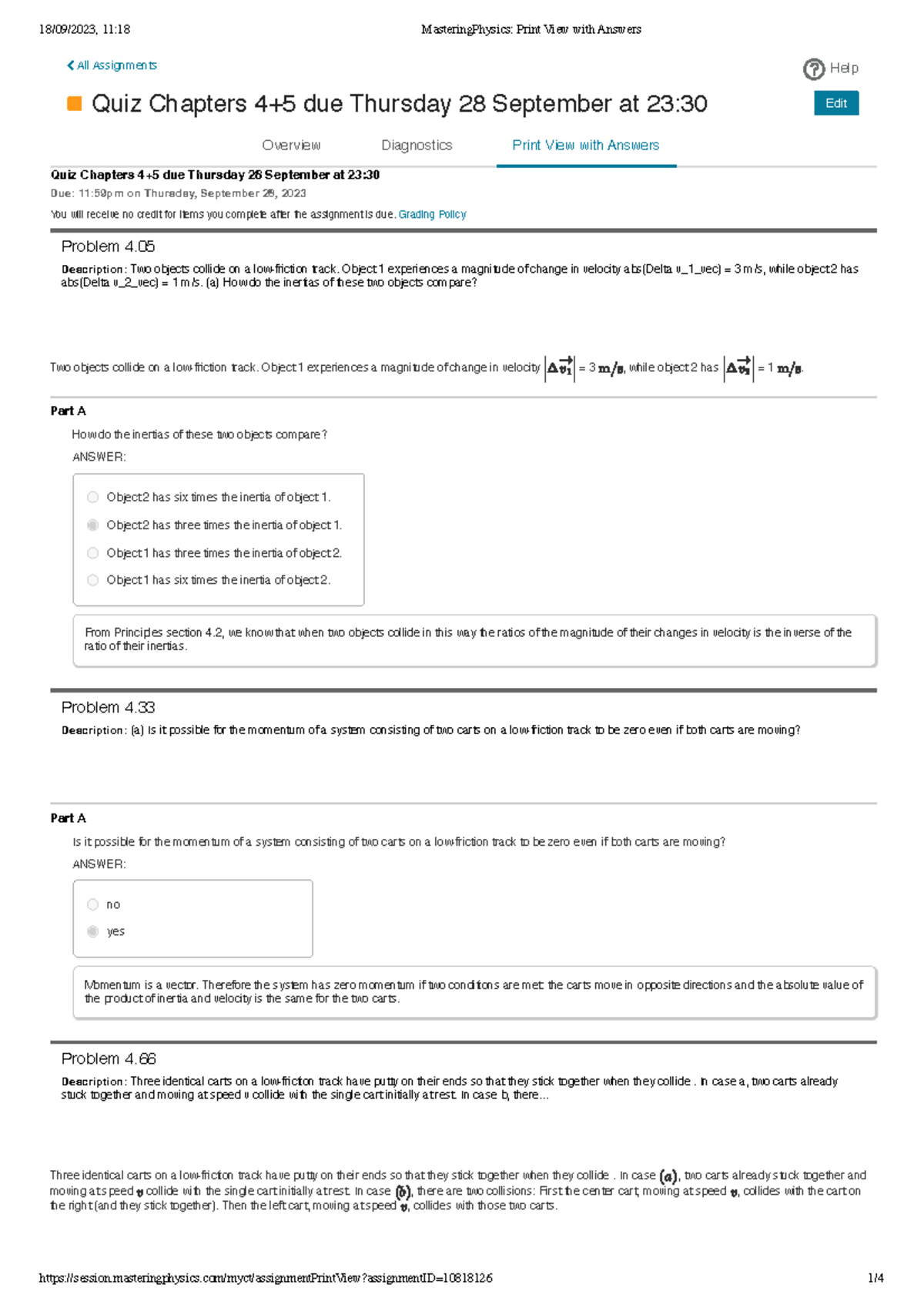 Quiz Chapters 4 & 5 Memo - MasteringPhysics 11:18 - Studocu