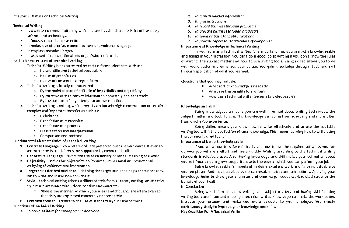 Technical Writing Overview - Characteristics & Importance - Studocu