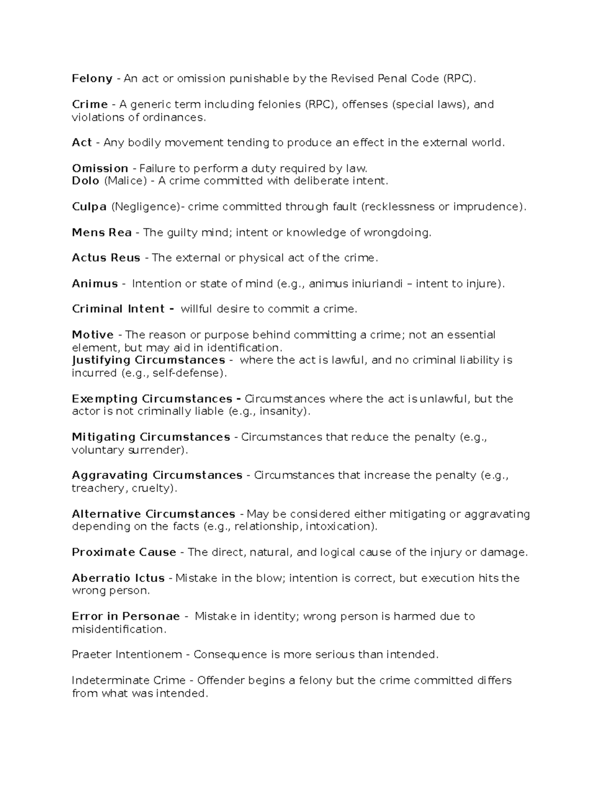 RPC Reviewer: Key Concepts and Definitions in Criminal Law - Studocu