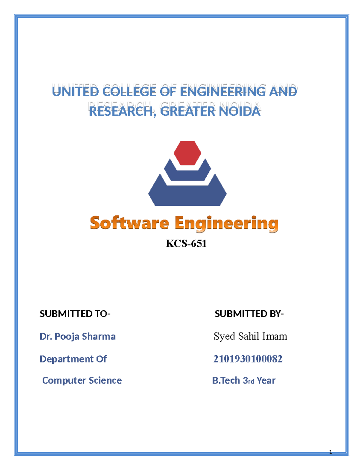 KCS MS SE Lab File-1: Software Engineering Practical Reports - Studocu