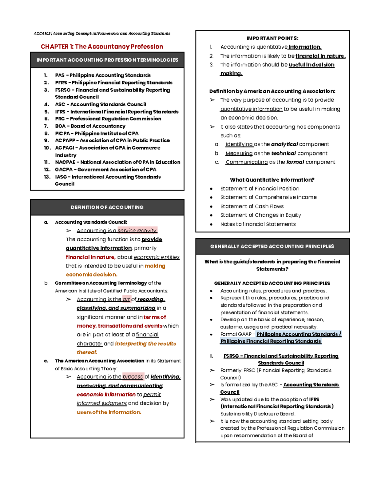 ACCA102 Accounting Conceptual Framework and Standards: Key ...