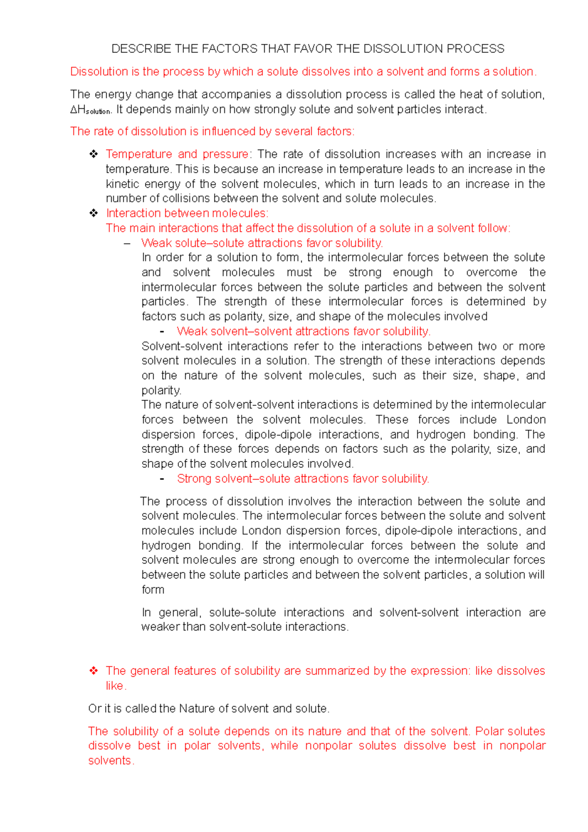 Factors Favoring the Dissolution Process: A Detailed Overview - Studocu