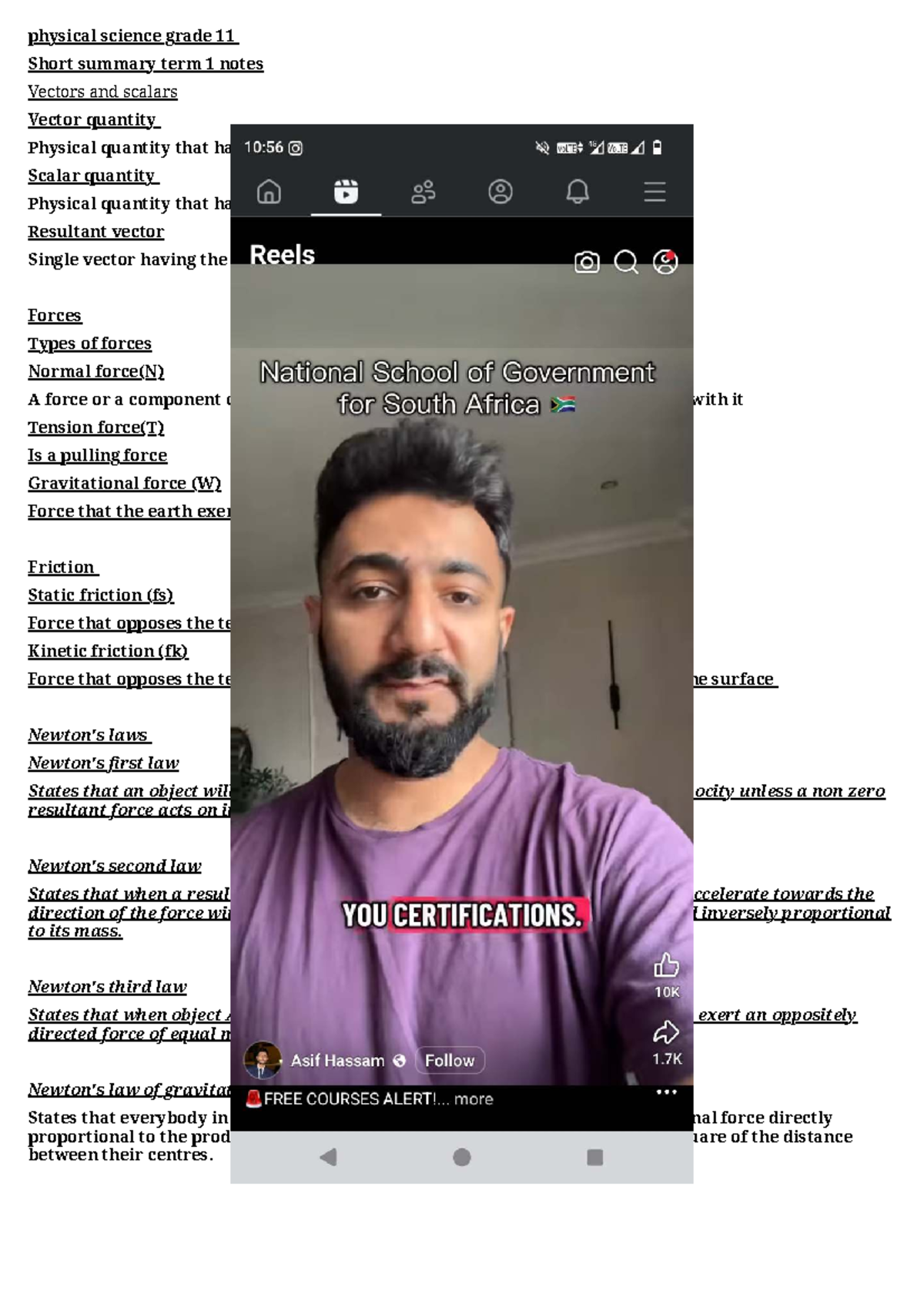 Physical Science Grade 11 Term 1 Summary: Vectors & Forces - Studocu