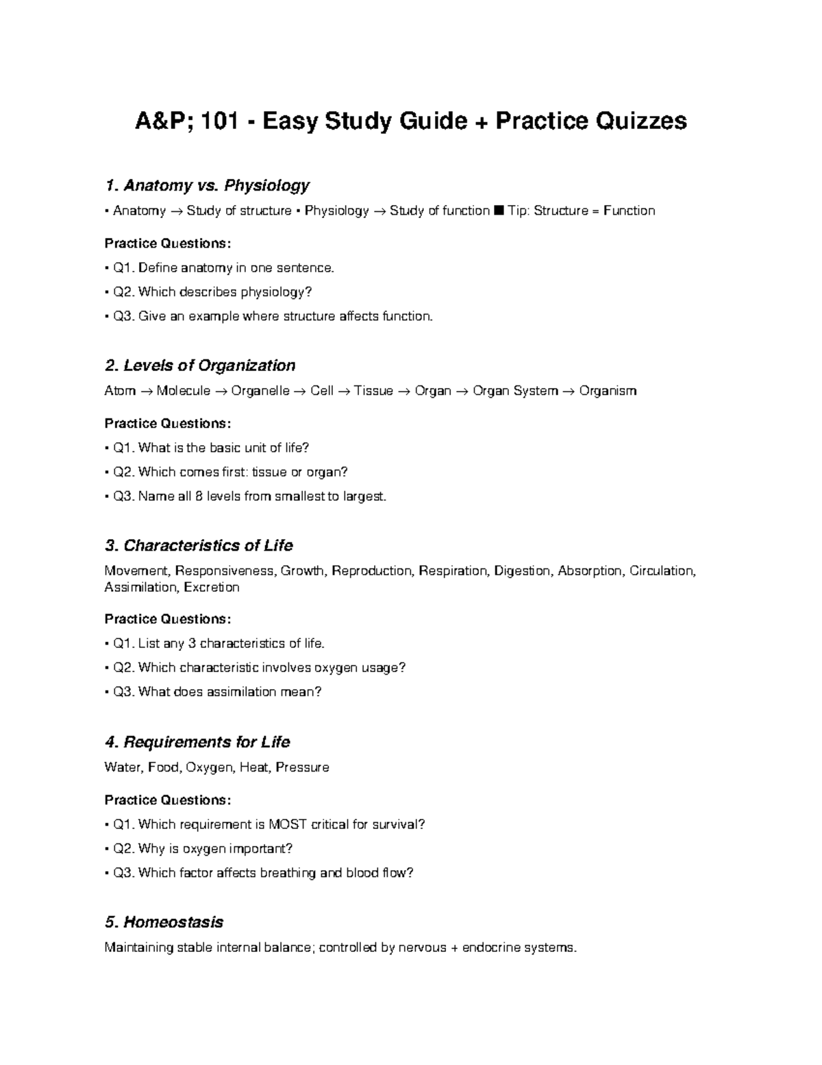 AP 101 Easy Study Guide: Anatomy & Physiology Practice Quizzes - Studocu
