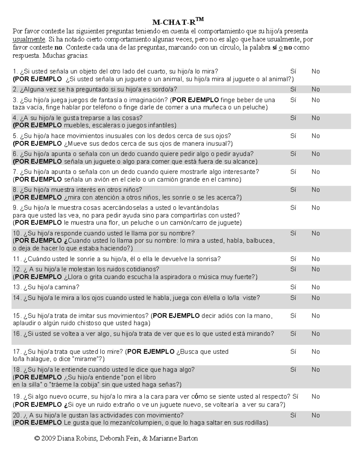 M-CHAT-R: Cuestionario de Comportamiento Infantil - Exámenes - Studocu