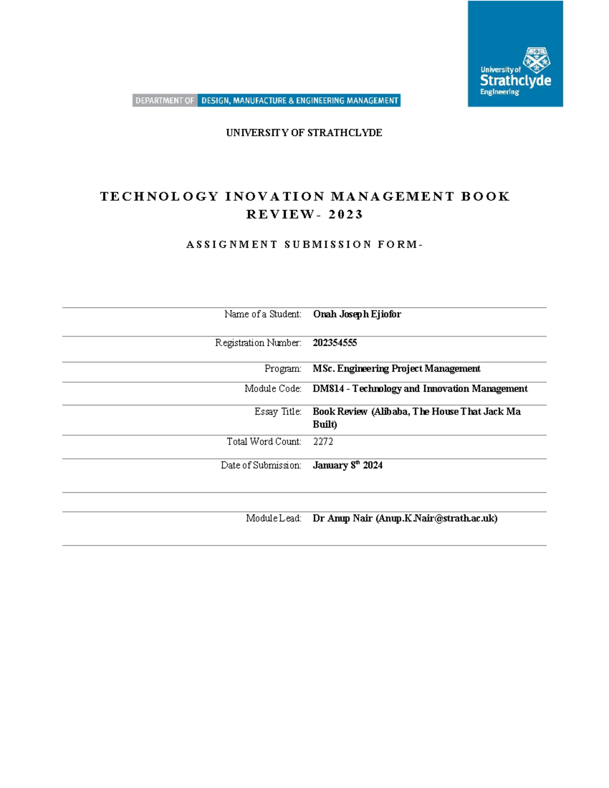 DM814 Technology & Innovation Management: Book Review of Alibaba - Studocu