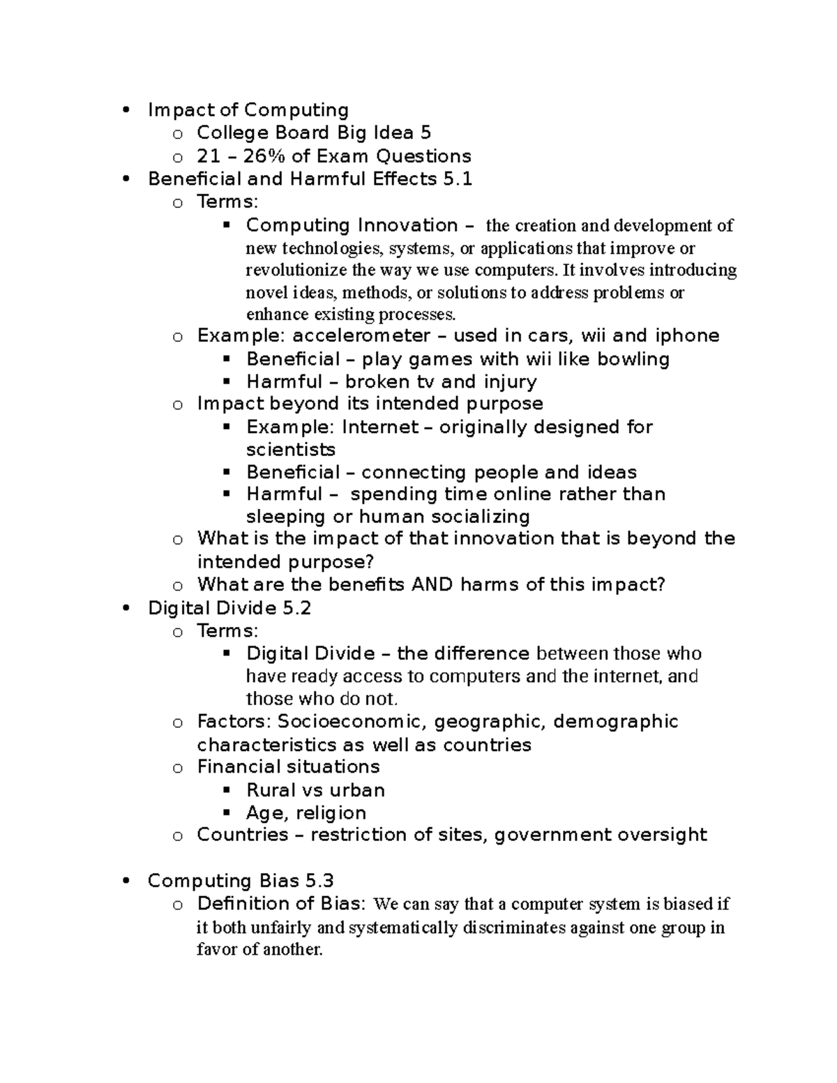 Big Idea 5: Impact of Computing, Digital Divide, & Ethics Insights ...
